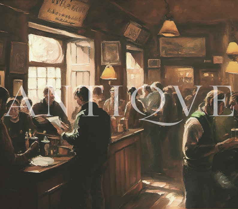 Moody Irish Pub With People Oil Painting | Crowded Traditional Pub ...