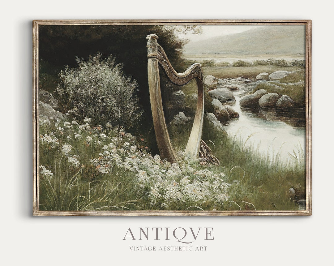 Irish Celtic Harp in a Field Beside a Stream Print | Ireland Home Decor ...