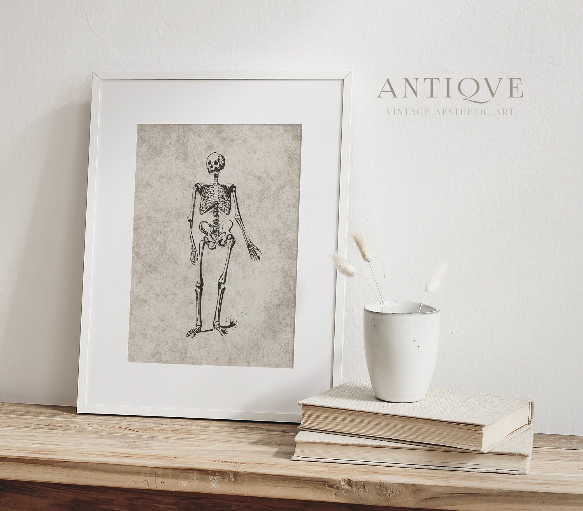 Vintage Skeleton Sketch | Neutral Halloween Art | Gothic Rustic Print ...