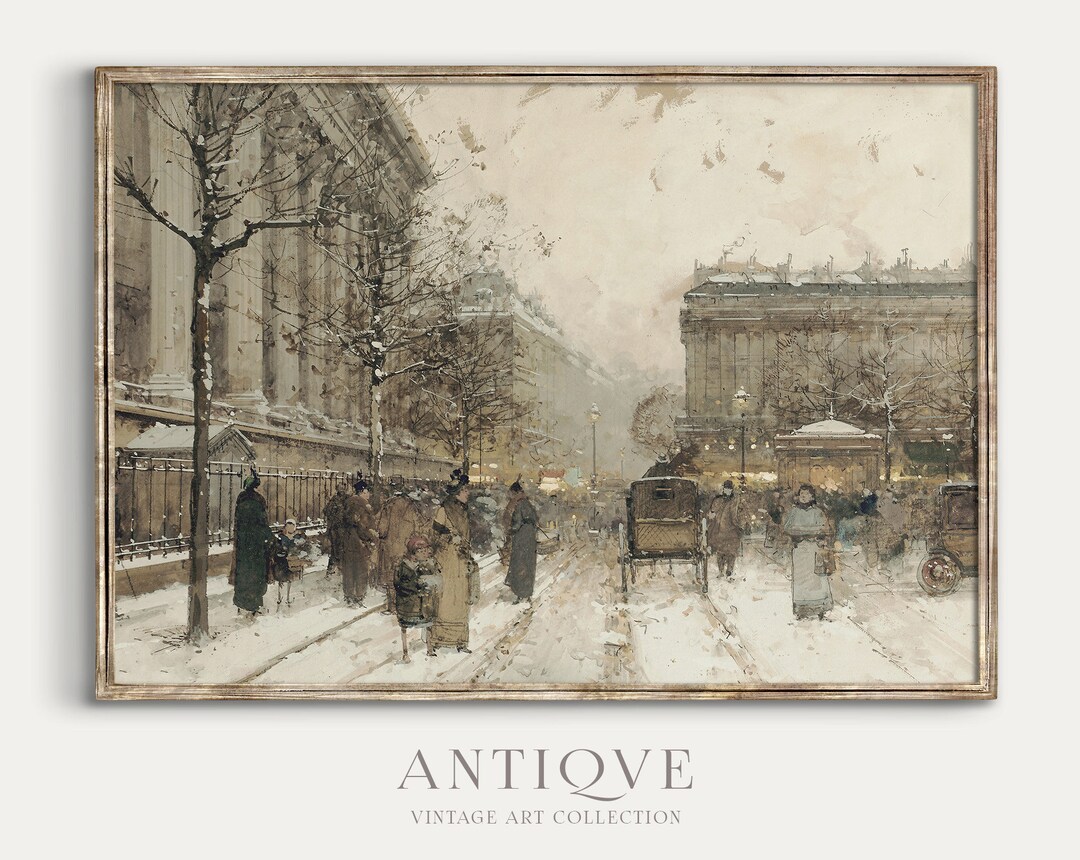 Vintage French Cityscape Print | Paris Covered in Snow | Winter Home ...