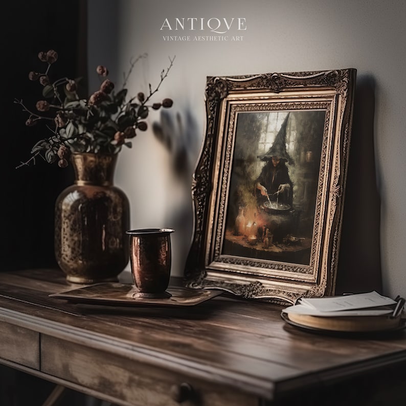 Witch Making Potions in Her Cauldron | Mysterious Halloween Oil ...