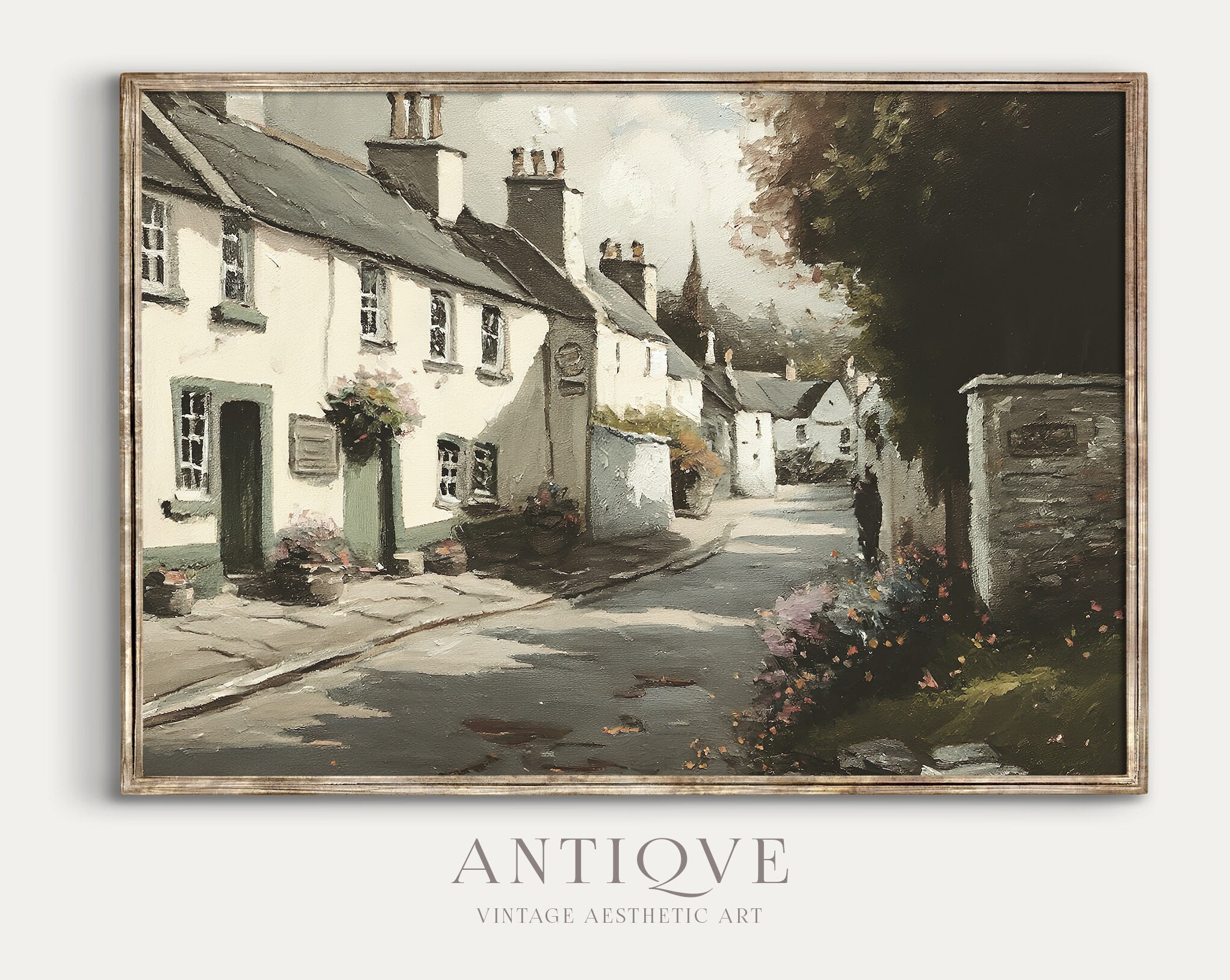 Irish Vintage Village Street With Flowers Impressionist Painting ...