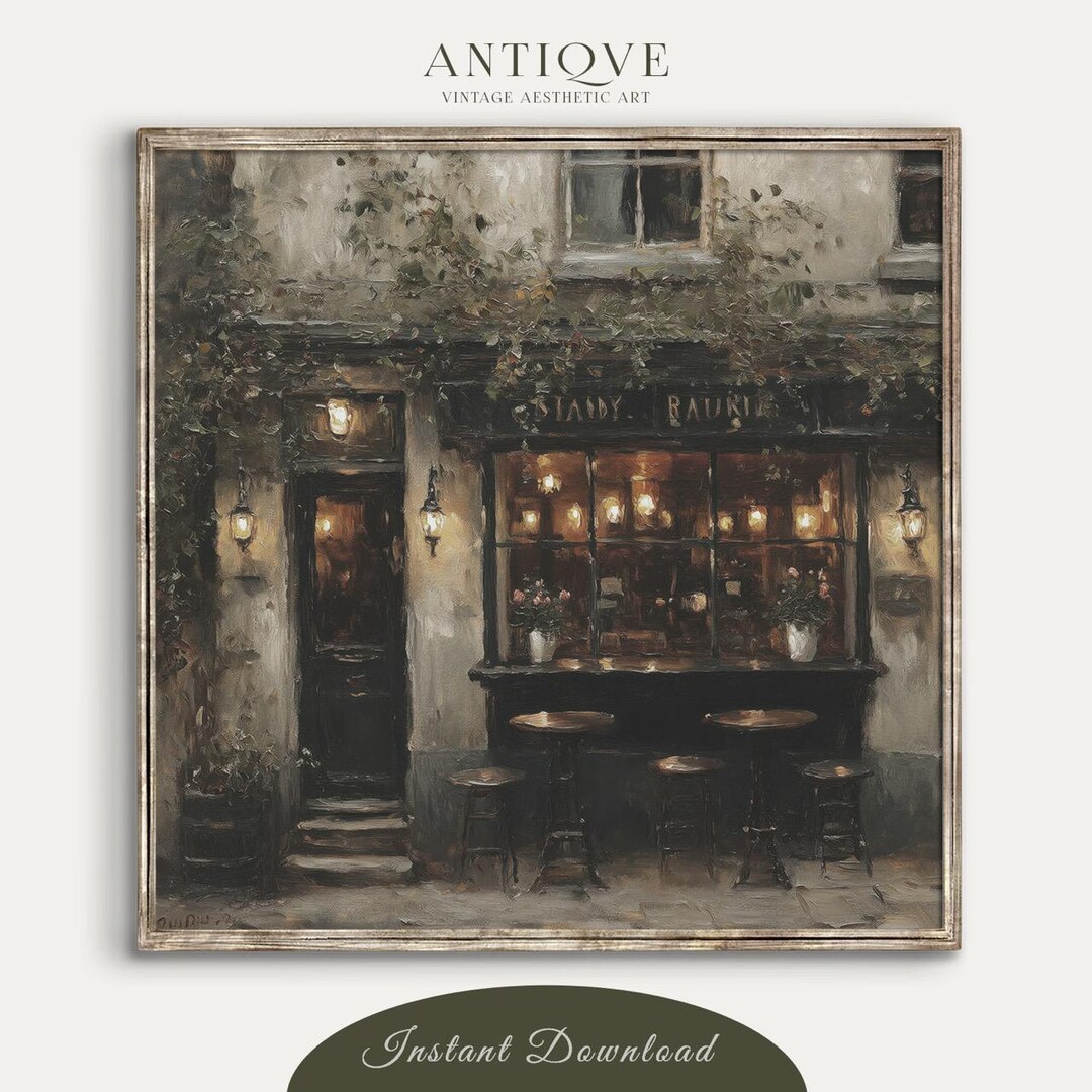 Square Traditional Irish Pub at Night Printable Art | Vintage Ireland ...