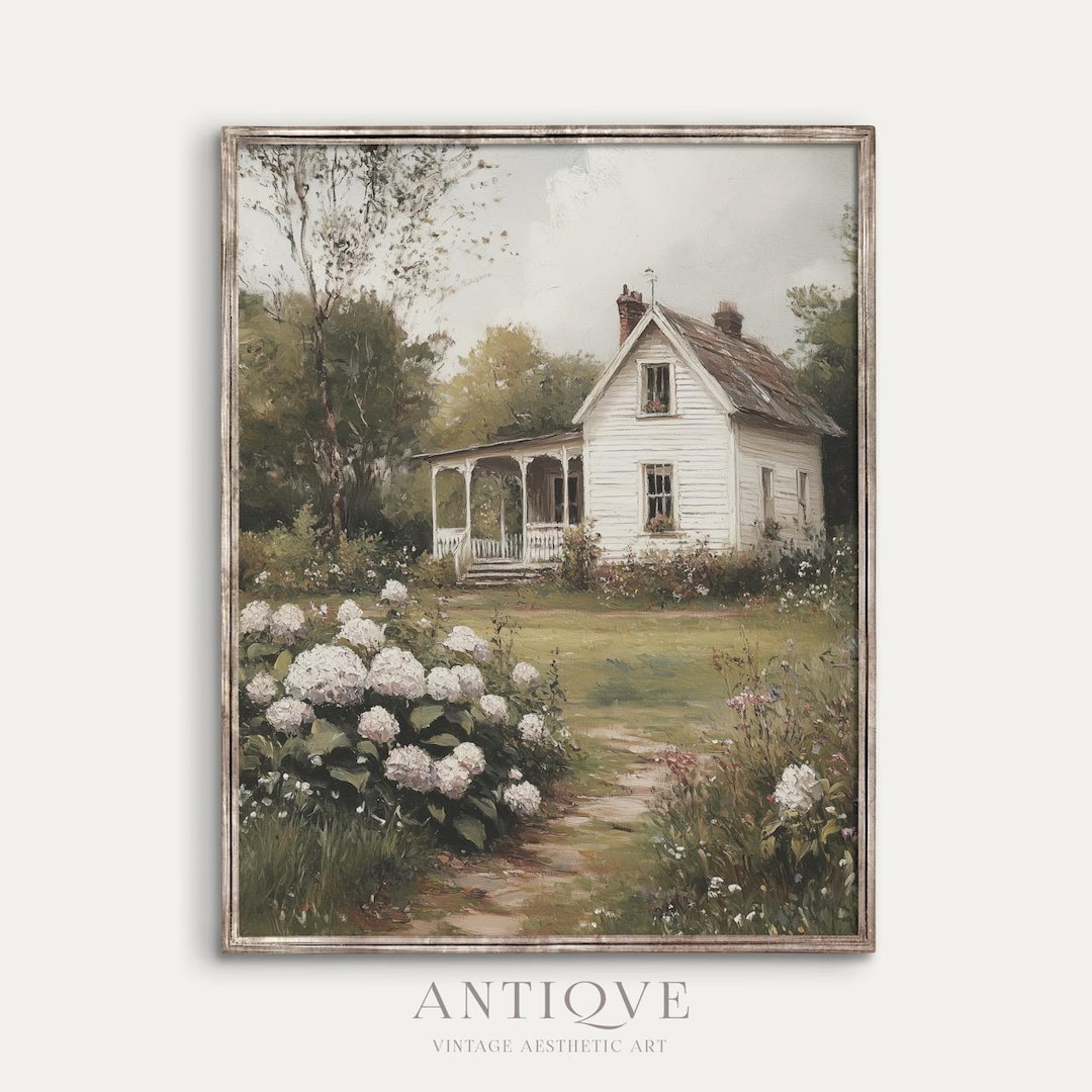 White Cottage With Hydrangea Garden | Printable Wall Art | Spring ...