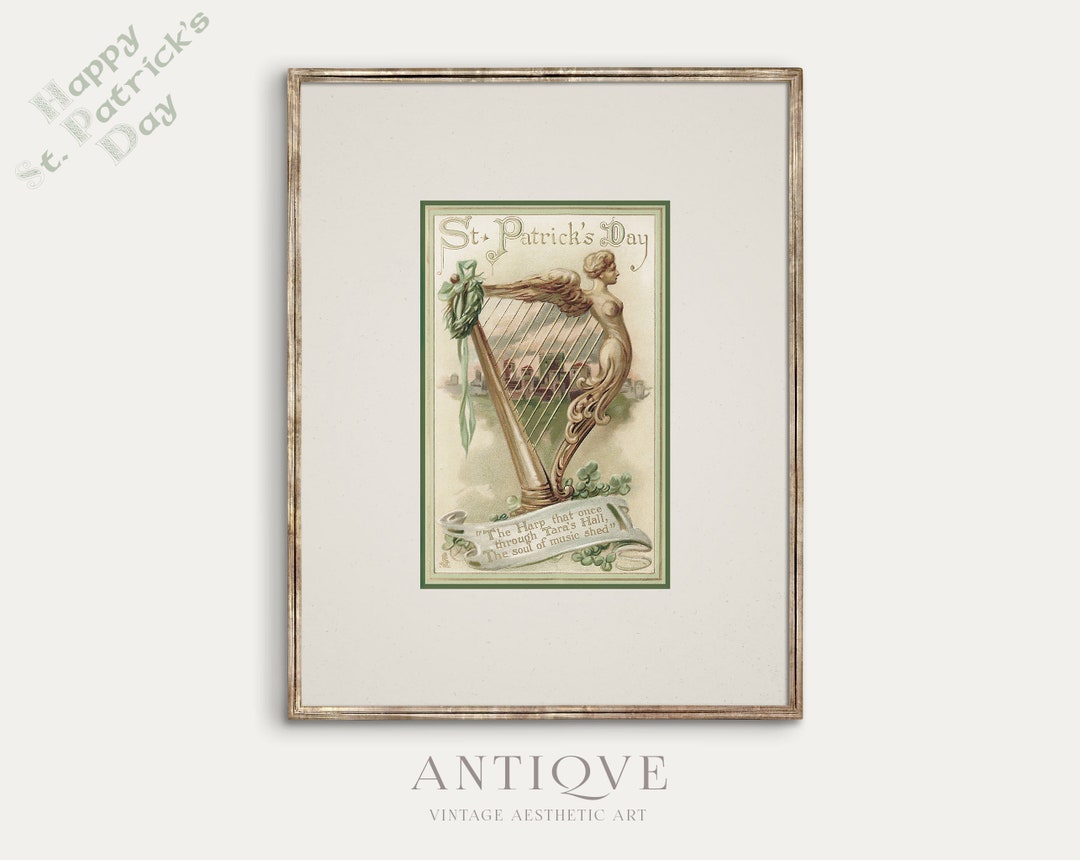 Antique St. Patrick's Day Harp Print | Celtic Irish Harp With Poem and ...