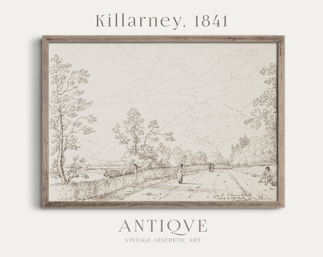Irish Vintage Sketch From 1841 | Road to Ross Castle in Killarney, Co ...
