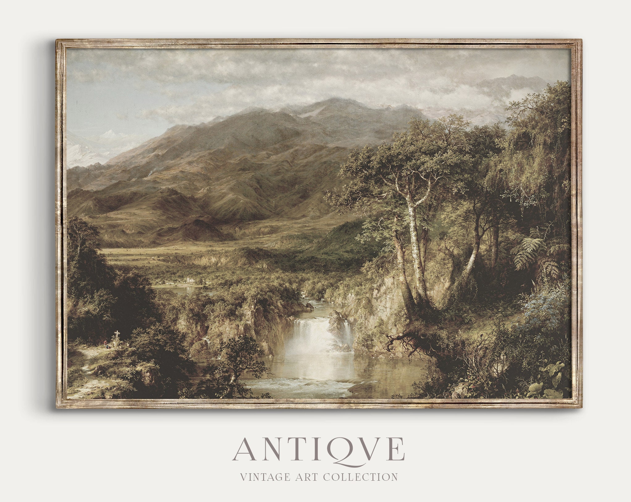 Vintage Waterfall Lanscape | Antique Oil Painting | Digital Download ...