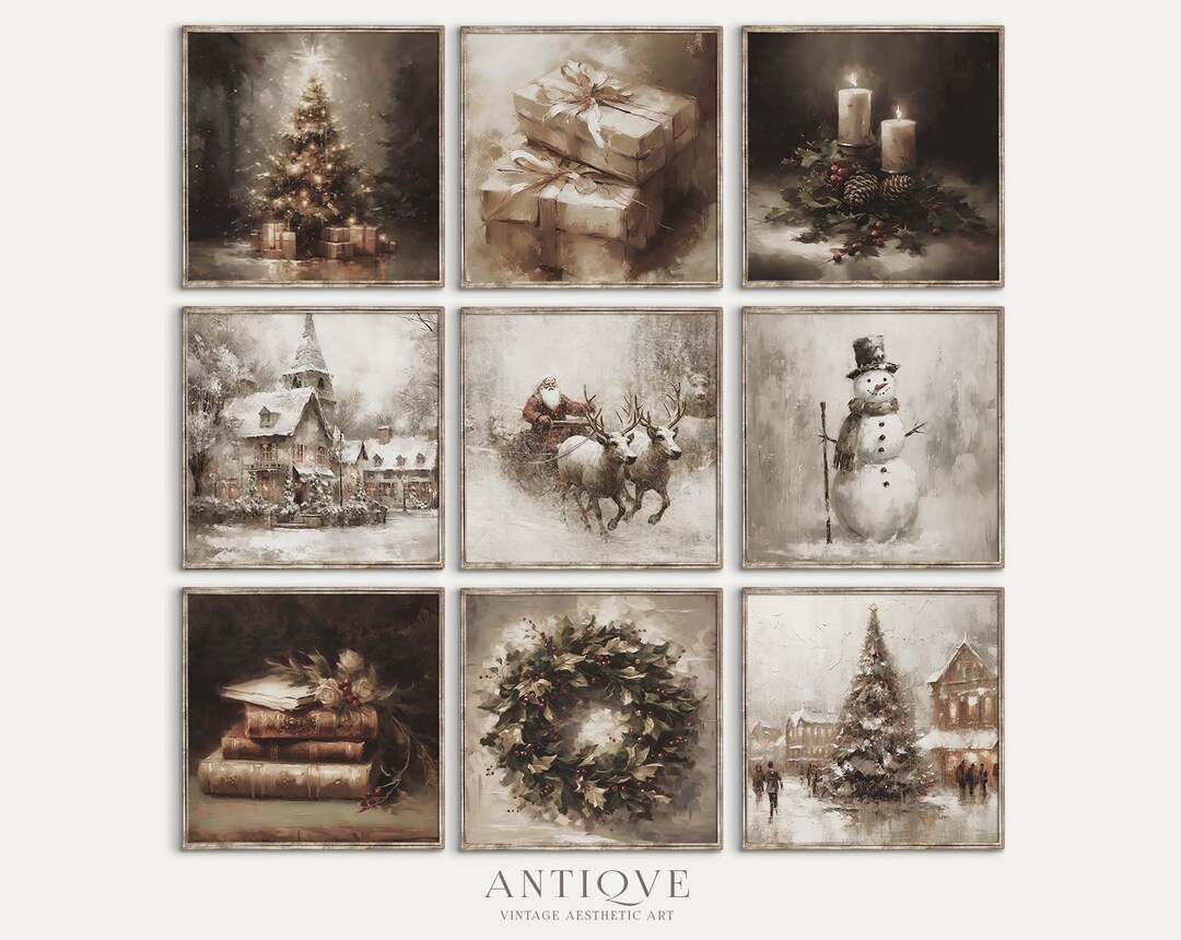 Square Christmas Print Set | Holiday Snowy Winter Gallery Wall | 9 ...