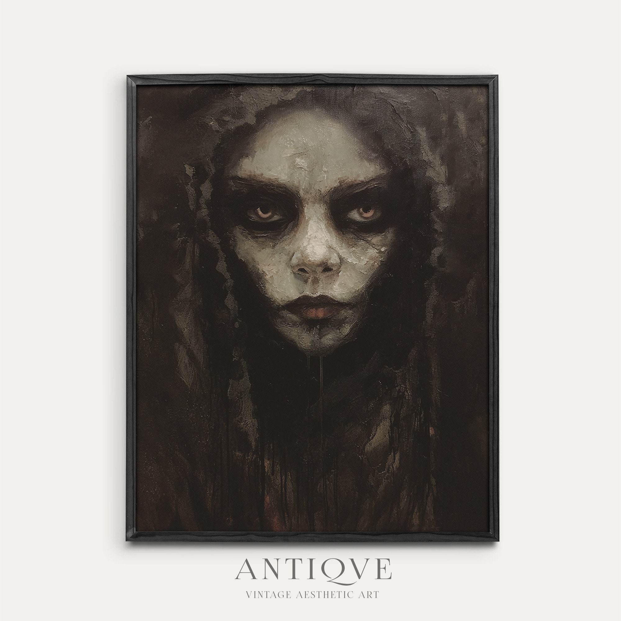 Dark Portrait Girl | Bright Amber Eyes | Goth Printable | Dark Gothic ...