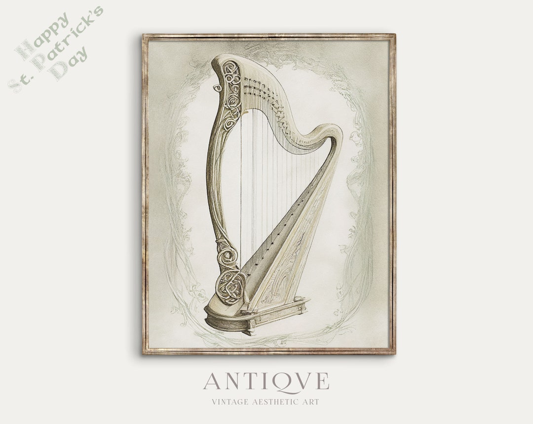 Celtic Harp Simple Sketch Print | Irish Harp Printable | Ireland St ...