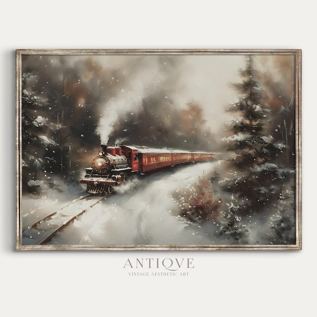 Christmas Train Print | Red Vintage Train Art | Xmas Print | Farmhouse ...