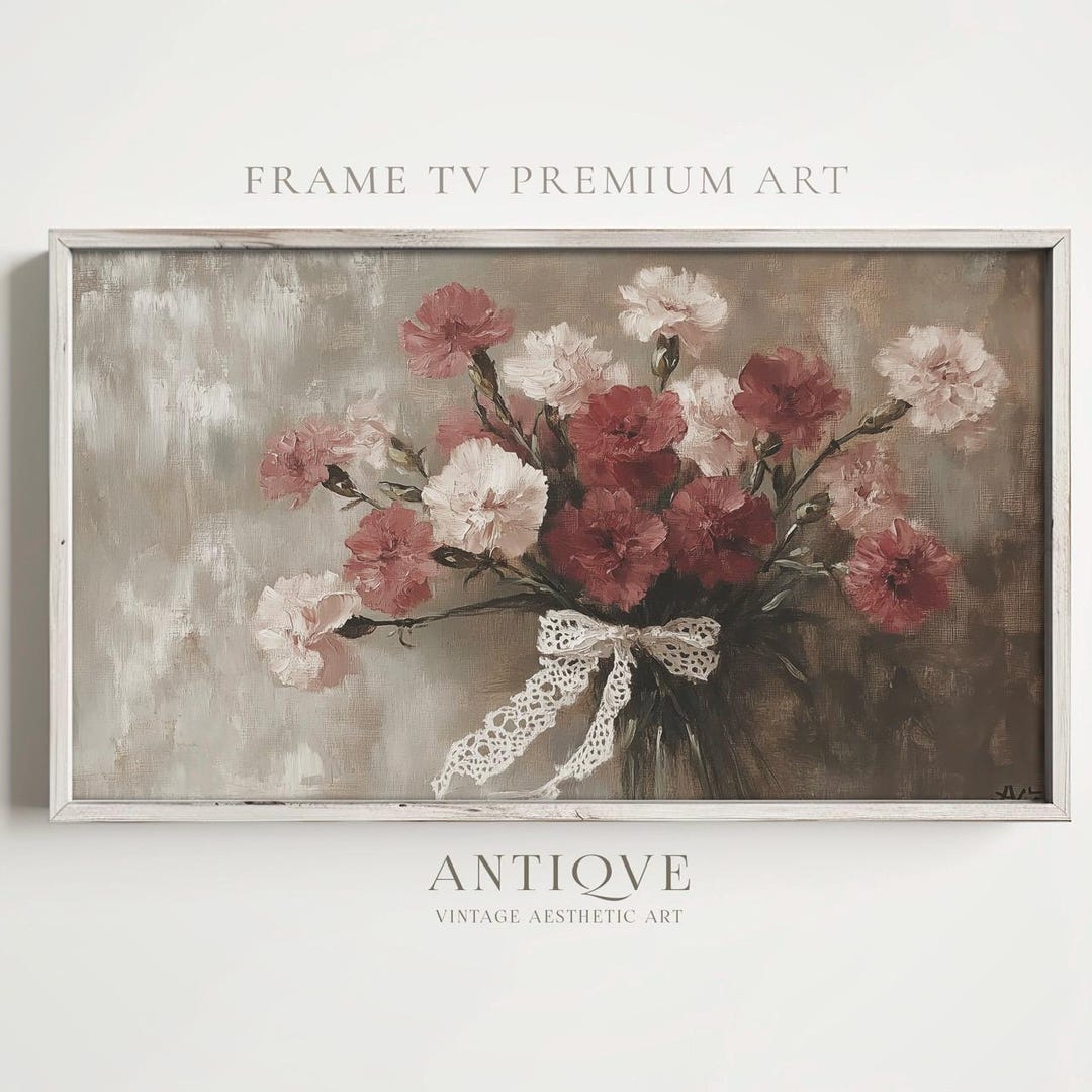 FRAME TV | Blush Red Carnations Bouquet Tied With White Lace Ribbon ...