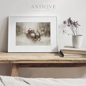 Santa Claus on Sled Reindeers Father Christmas on Sleigh Rustic ...