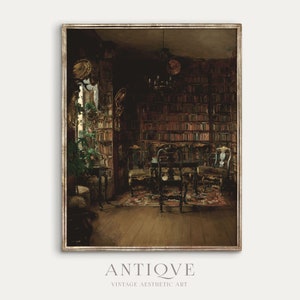 Moody Victorian Library Painting | Vintage Printable Art | Reading Nook ...