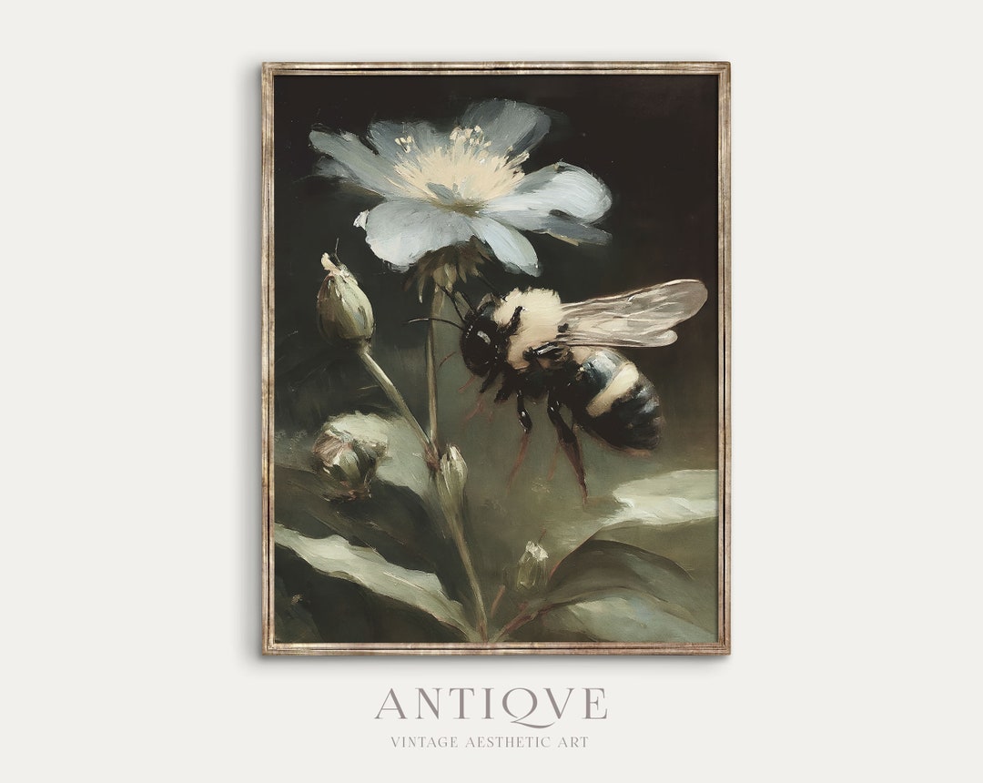 Bee on a Flower Painting | Muted Colors Art | Floral Antique Art ...