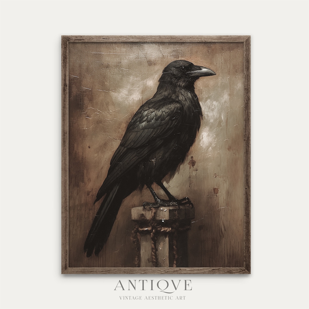 Painting of a Standing Raven | Crow With Earthy Tones | Halloween Art ...