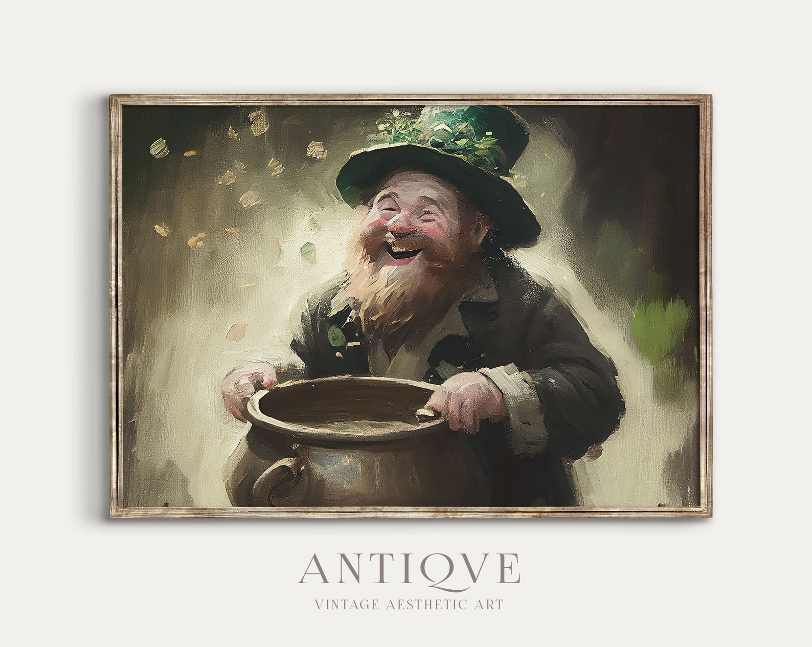 Irish Vintage Leprechaun With a Pot of Gold Painting | St. Patrick's ...