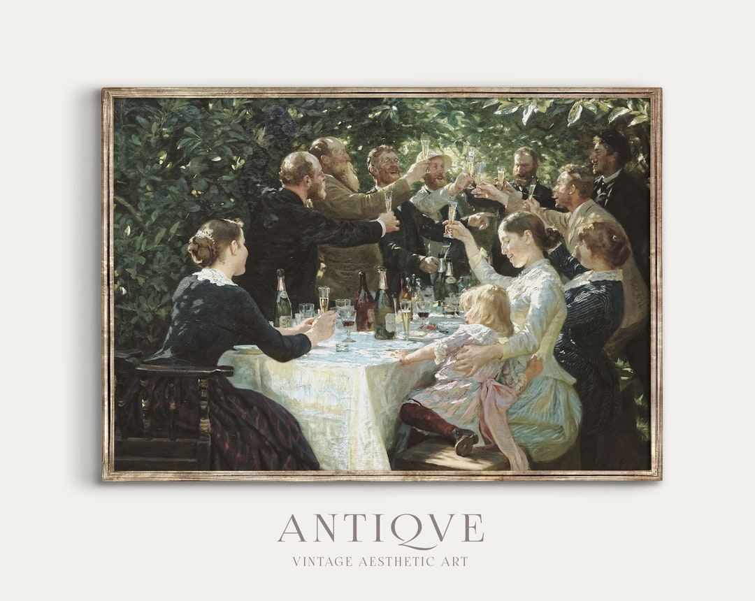 Vintage Family Gathering Garden Painting | Family Celebration Under ...