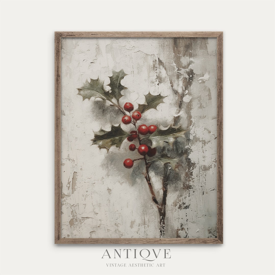 Holly Branch Print | Holly Leaves and Berries | Christmas Farmhouse ...