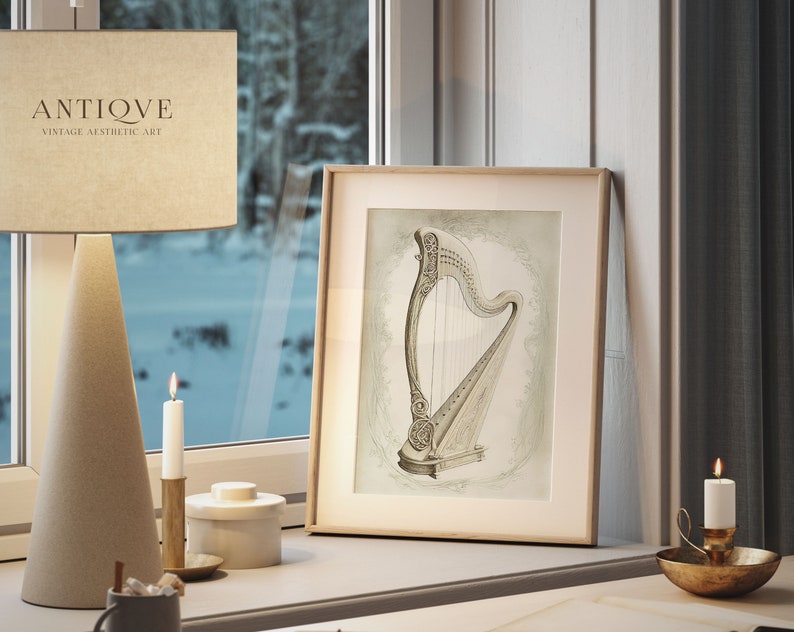 Celtic Harp Simple Sketch Print Irish Harp Printable - Etsy