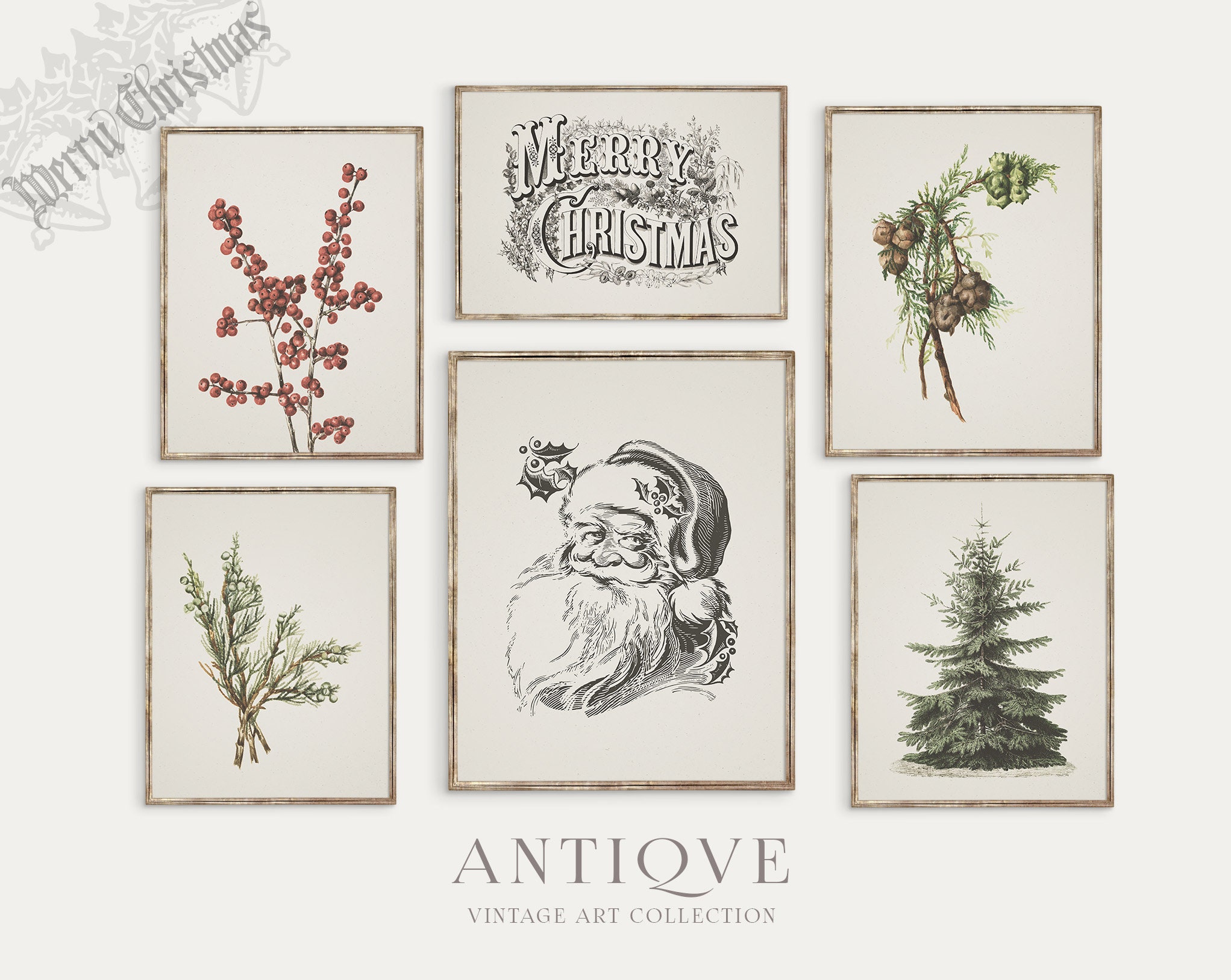 Vintage Christmas Print Set of 6 Prints | Christmas Tree Gallery Wall ...