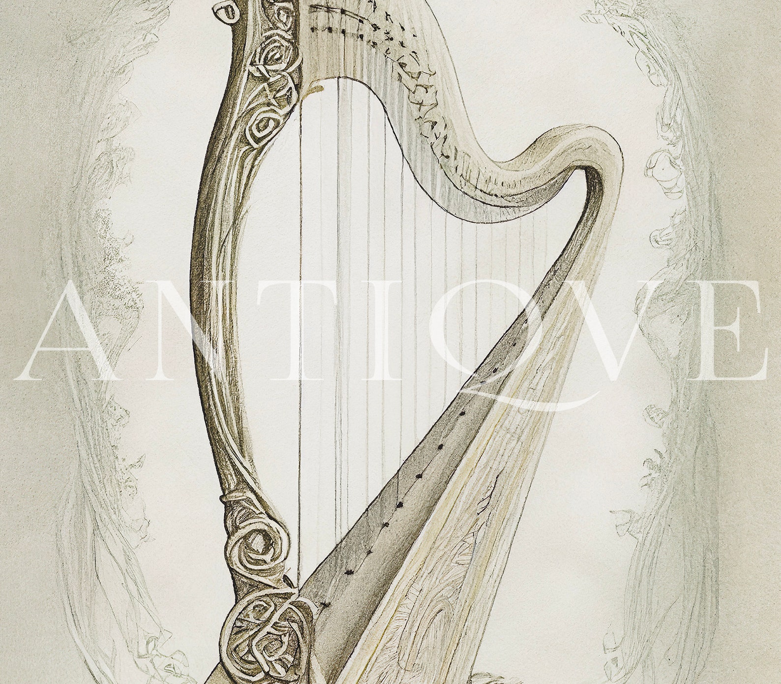 Celtic Harp Simple Sketch Print | Irish Harp Printable | Ireland St ...