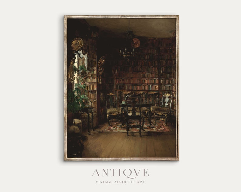 Moody Victorian Library Painting Vintage Printable Art - Etsy