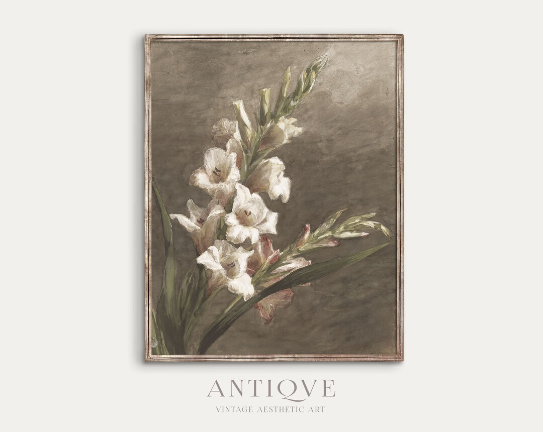 Vintage Moody White Lilies Painting on Grey | Muted Colors Printable ...