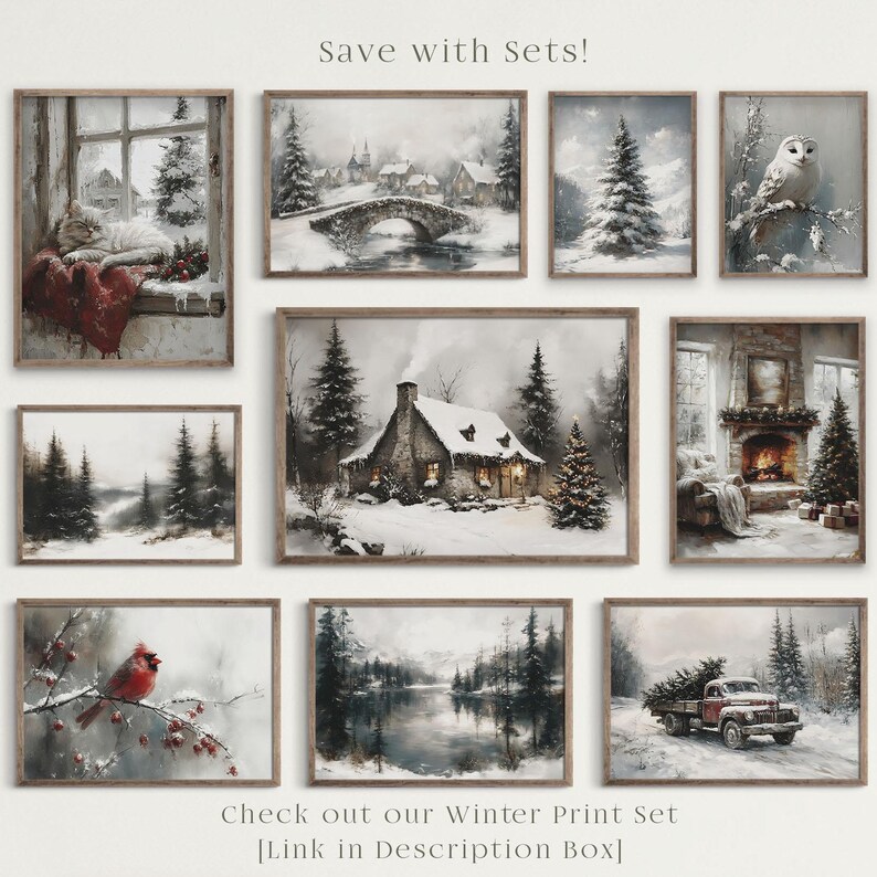 Snowy Bridge in Village | Winter Print | Rustic Snow Print | Farmhouse ...