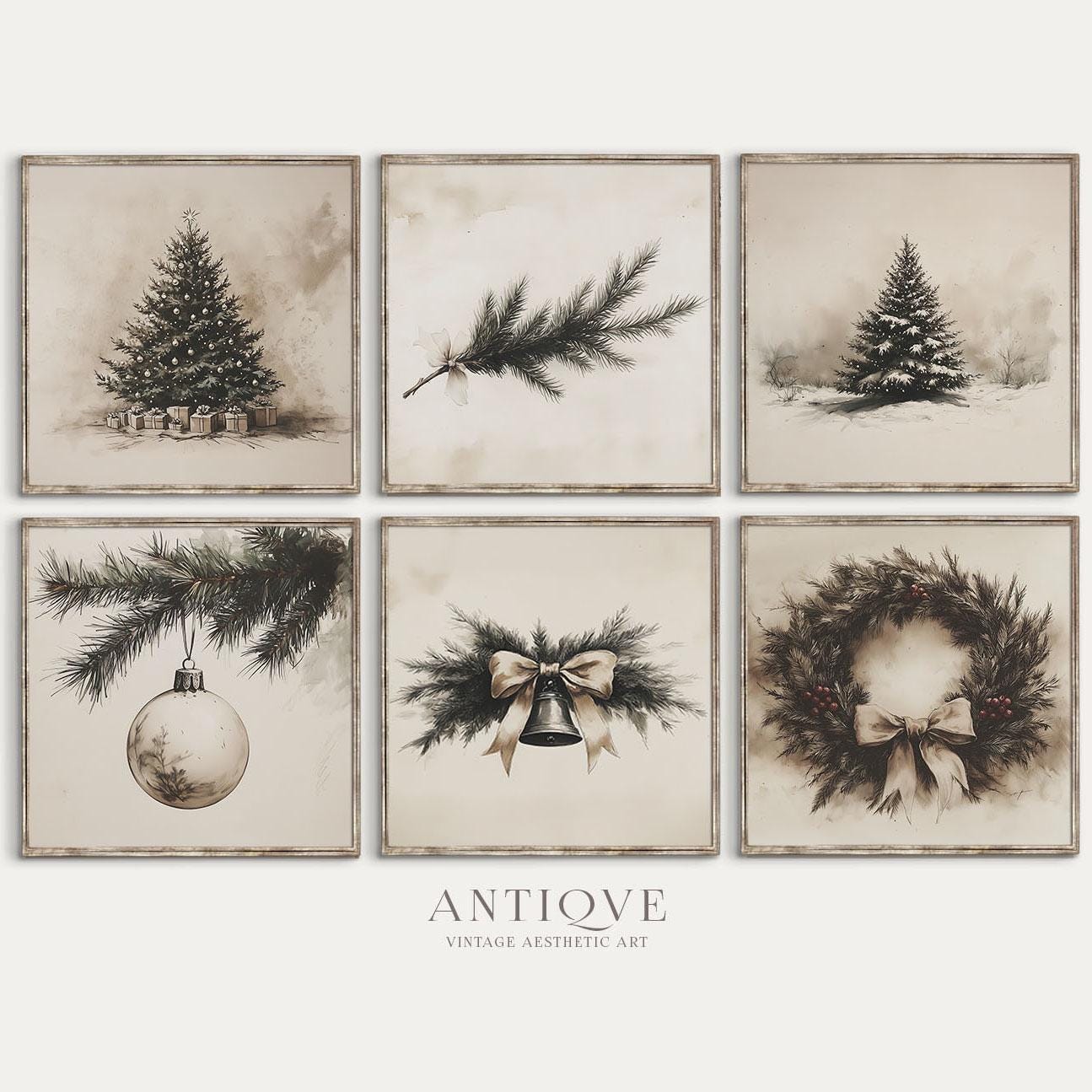 SQUARE Neutral Holiday Print Set | Winter Square Gallery Wall | 6 ...