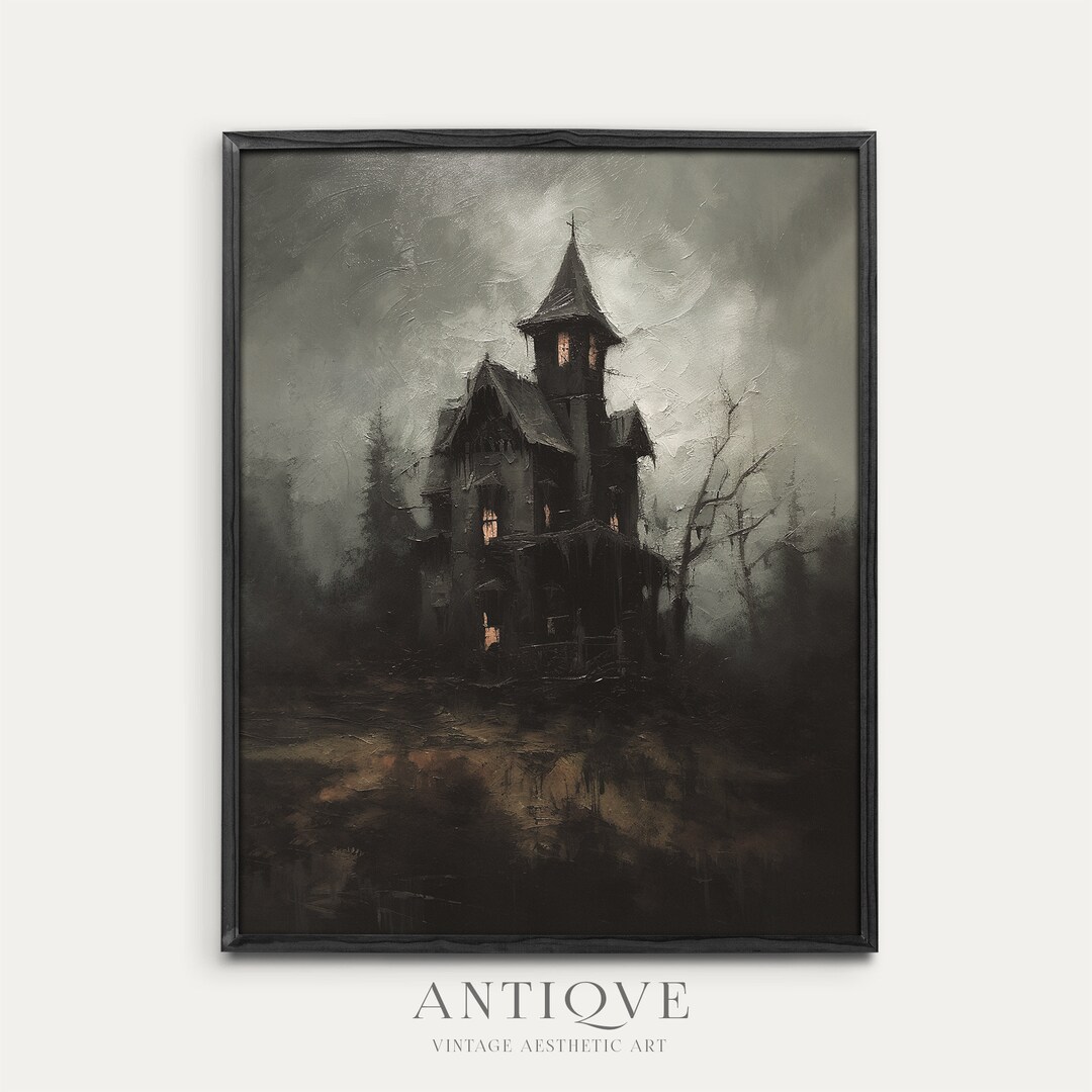 Black Spooky House Painting | Halloween Printable Decor | Goth ...