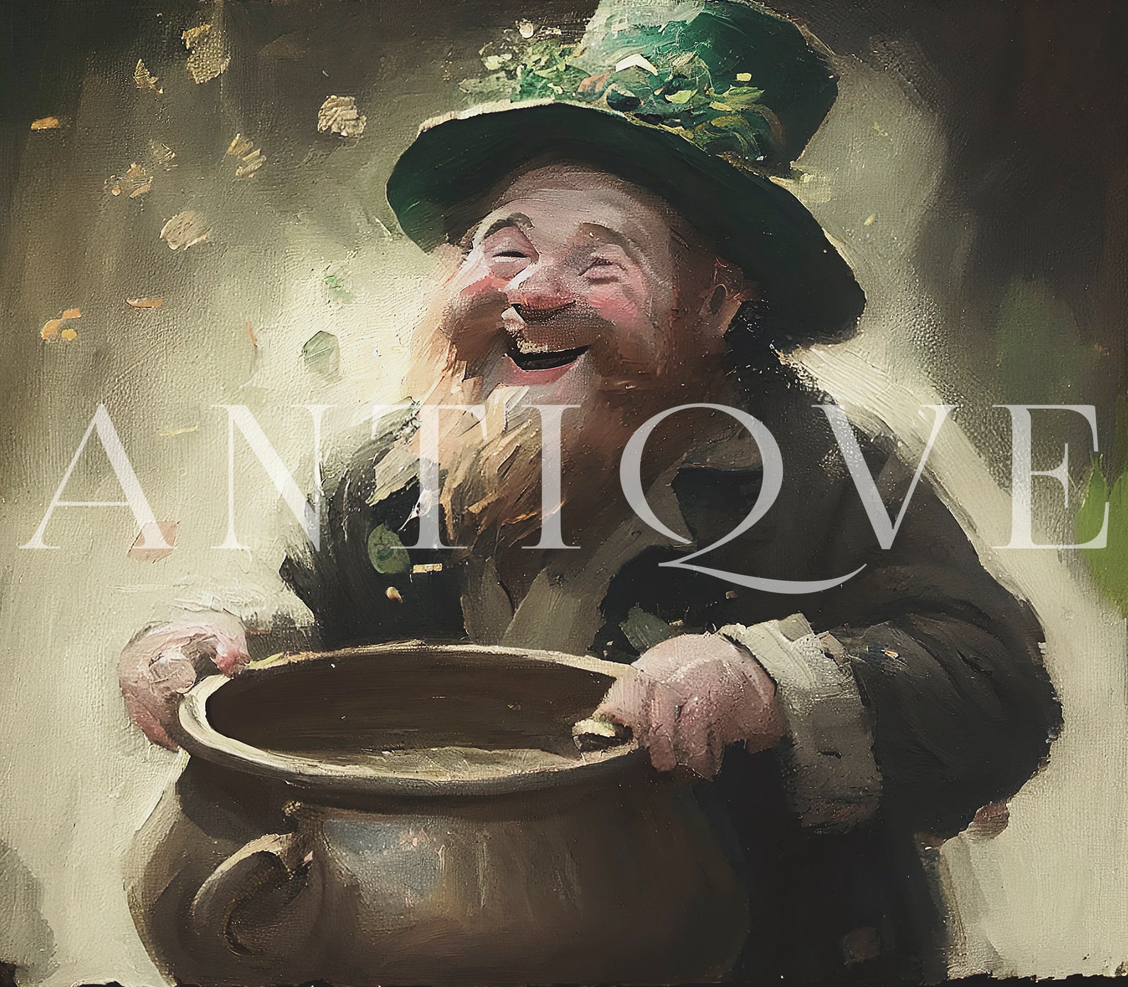 Irish Vintage Leprechaun With a Pot of Gold Painting | St. Patrick's ...