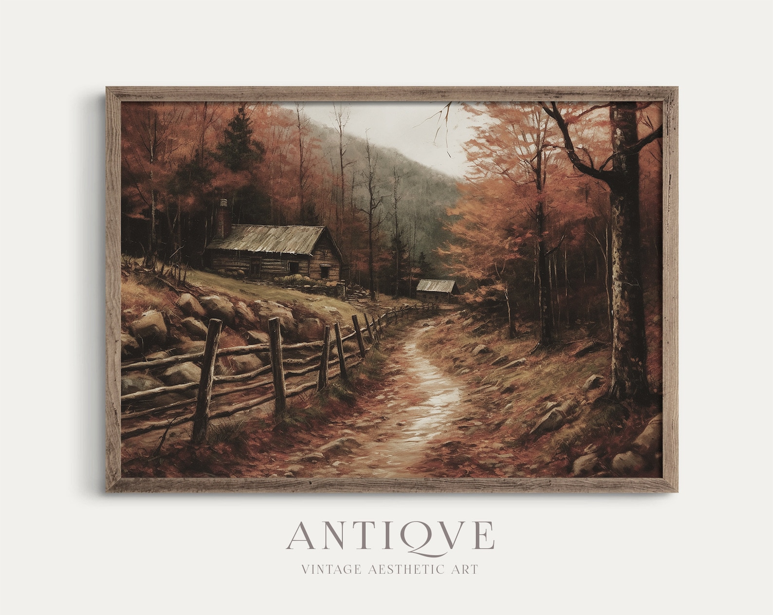 Wooden Cabin in Autumn Woodlands Print | Fall Landscape Painting ...