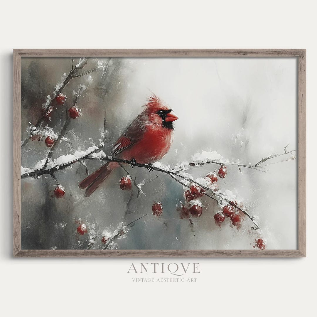 Red Cardinal on Snowy Branch | Christmas Art | Cozy Rustic Print ...