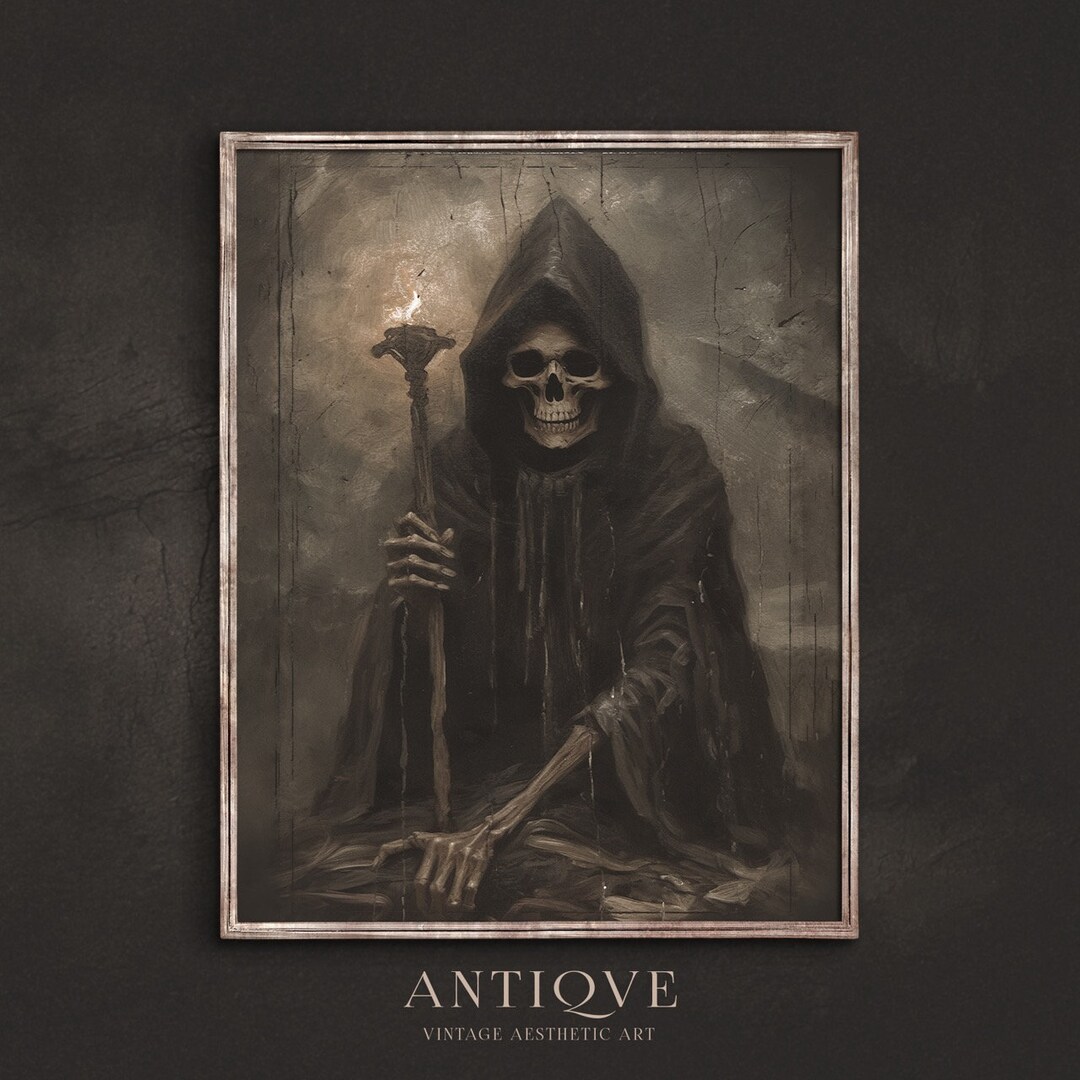 Halloween Print | Skeleton Holding a Torch | Spooky Death Printable Art ...