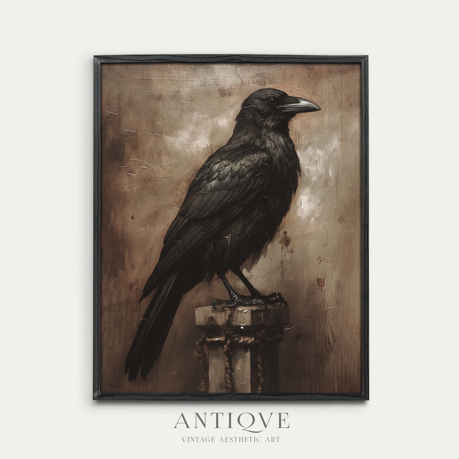 Painting of a Standing Raven | Crow With Earthy Tones | Halloween Art ...