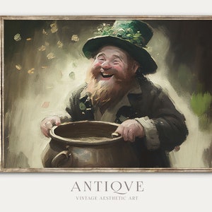 Irish Vintage Leprechaun With a Pot of Gold Painting | St. Patrick's ...