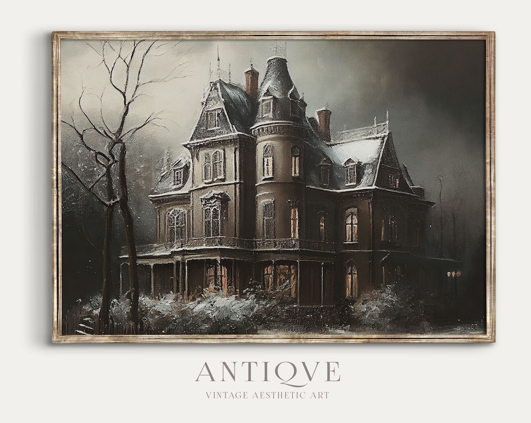 Gloomy Victorian Mansion Painting | Haunted House Wall Art | Moody ...