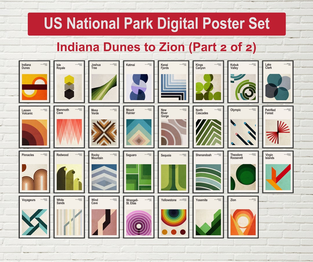 US National Park Digital Poster Set - Indiana Dunes to Zion (31 Posters ...