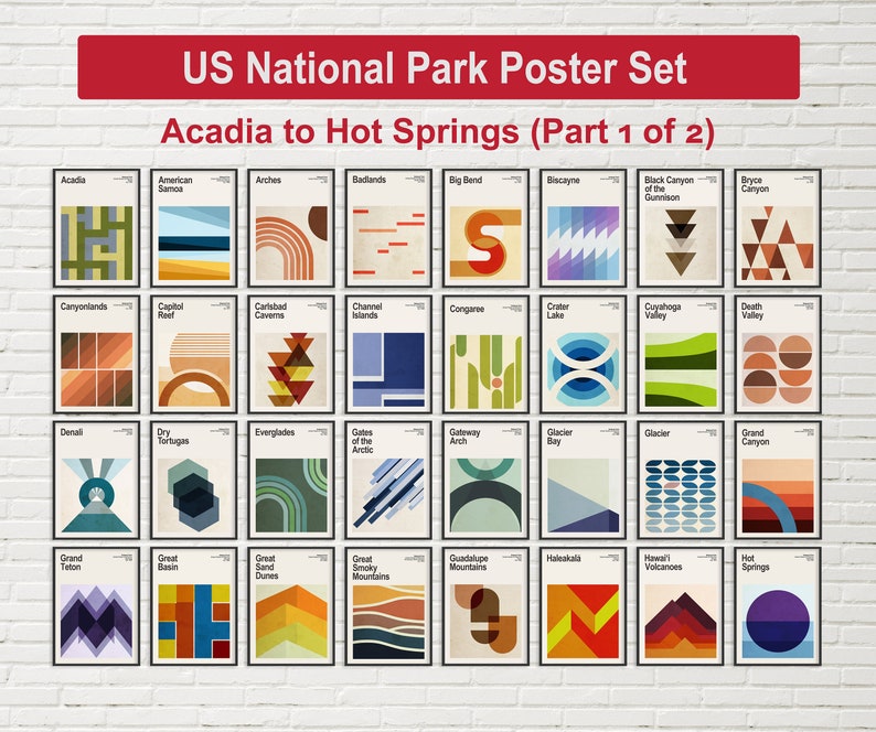 National Park Print Set | Set of 3 Prints | Mid-century Modern Travel ...