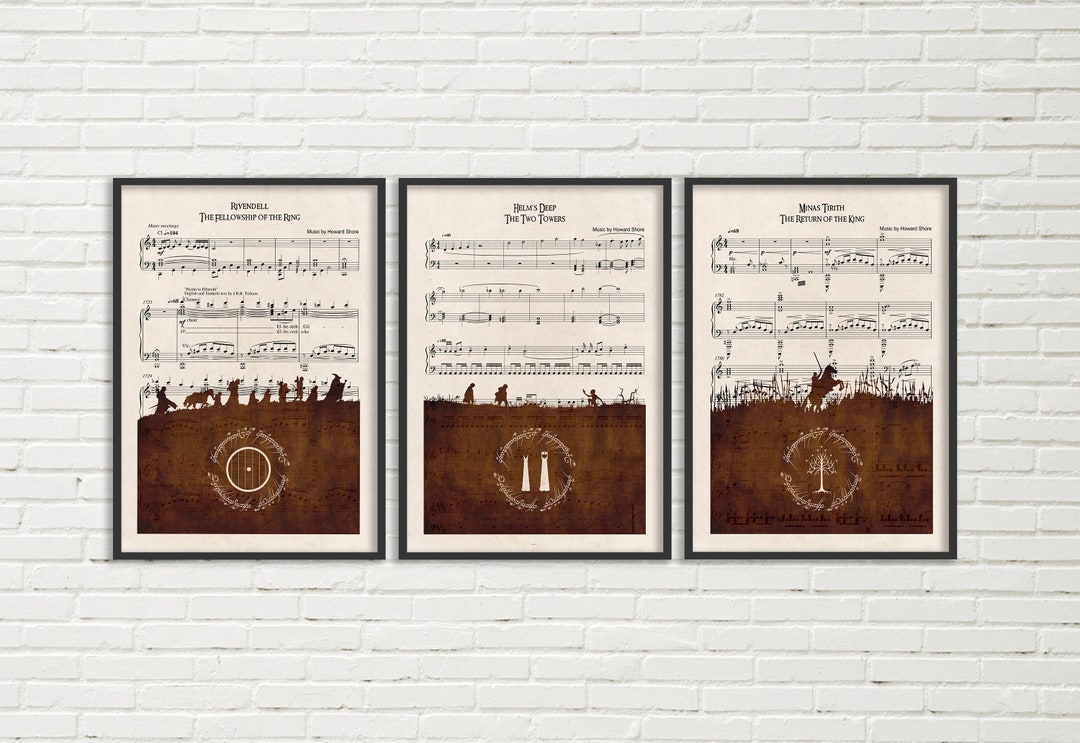 Lord of the Rings - Set of 3 Sheet Music Art Prints - Fellowship, Two ...
