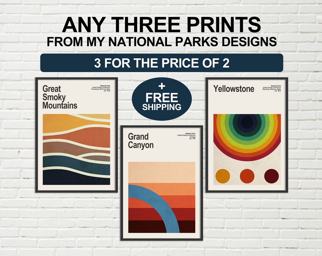 National Park Print Set | Set of 3 Prints | Mid-century Modern Travel ...