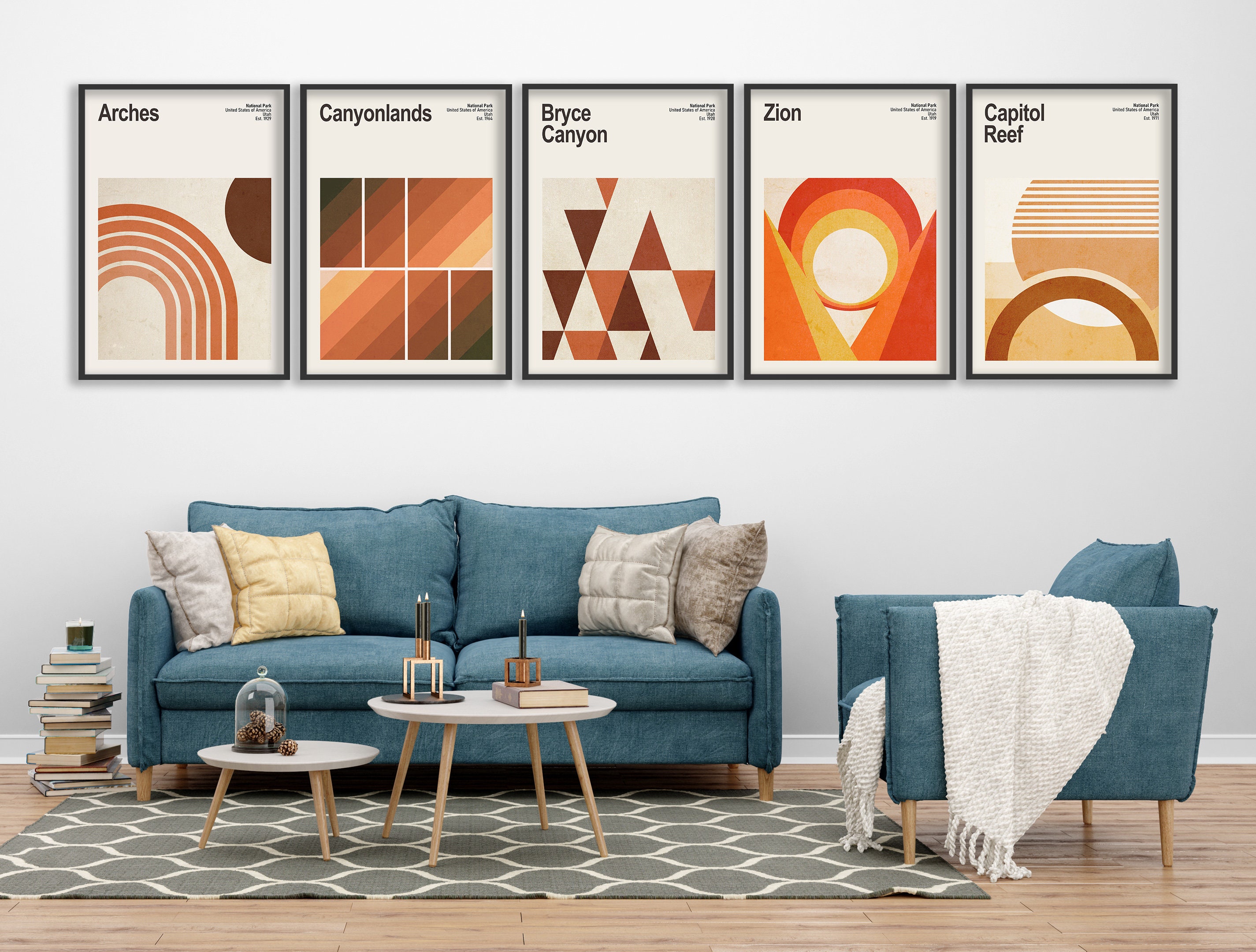 The Mighty 5 Poster Set National Park Mid-century Travel Poster ...