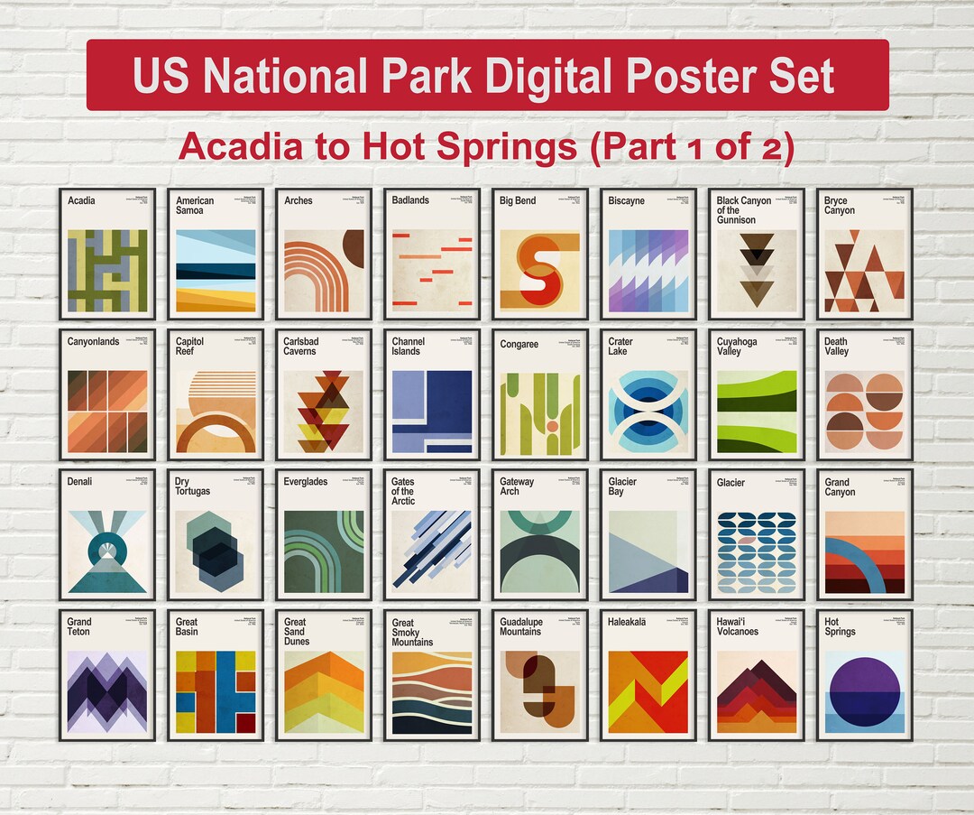 US National Park Digital Poster Set - Acadia to Hot Springs (32 Posters ...