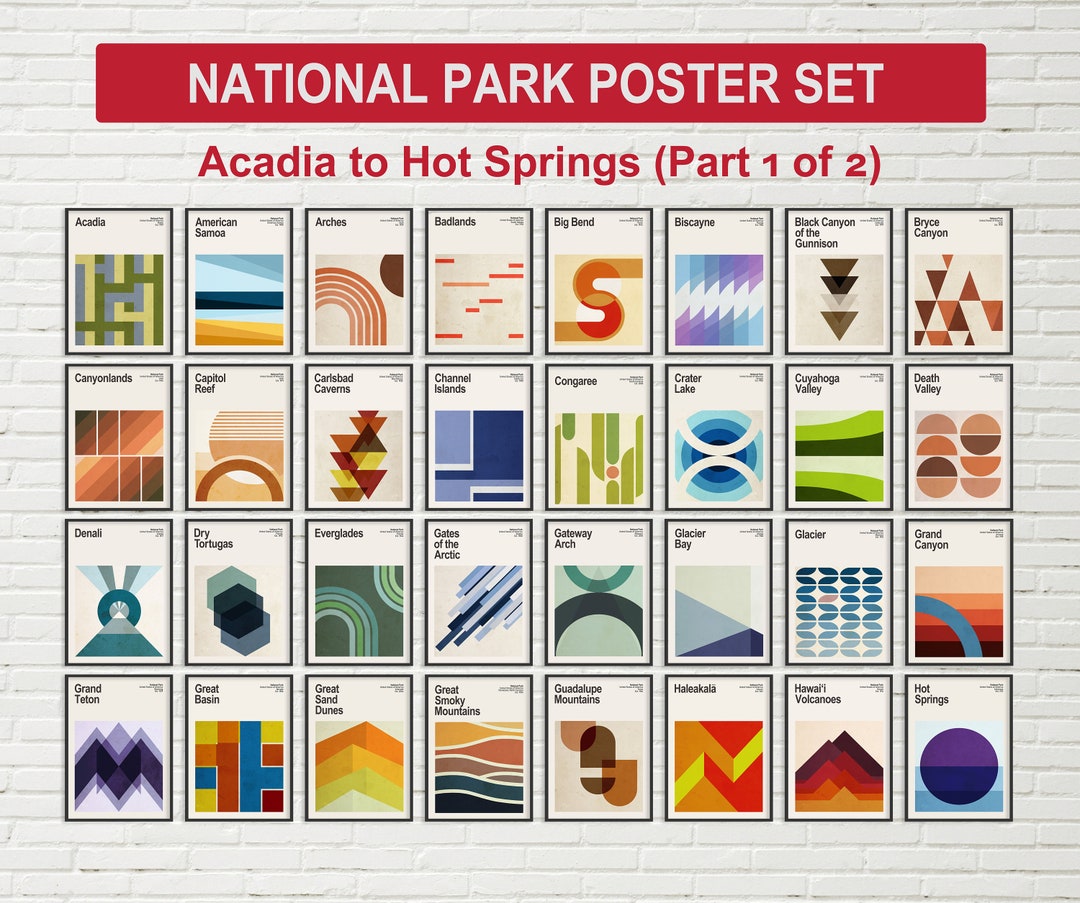 All 63 National Park Poster Sets - Mid Century Vintage Travel Poster ...
