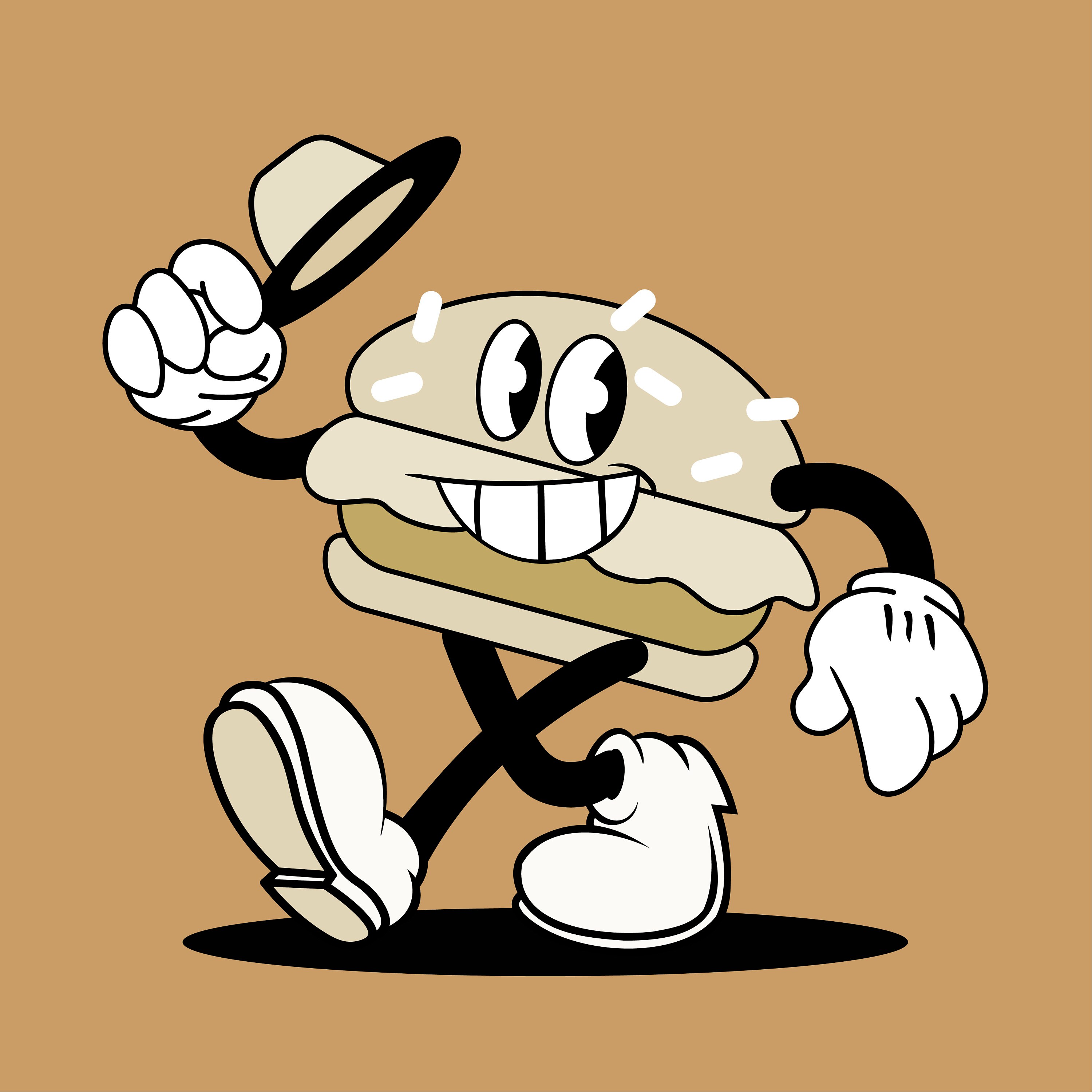 Set of Vector Fast Food Mascots, Vintage Monochrome Characters - Etsy