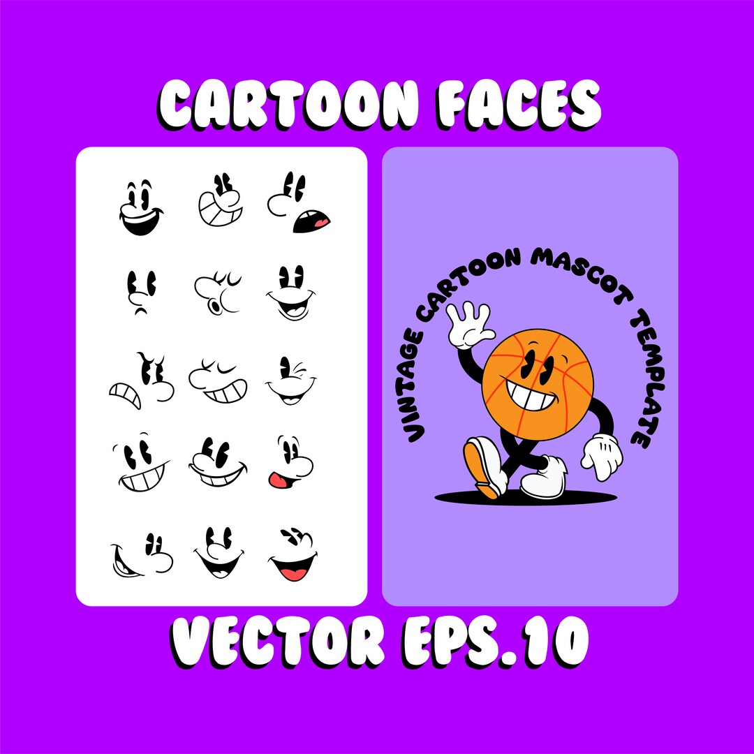 Set of Retro Cartoon Faces, Mascot Creating Kit, Vector Collection of ...