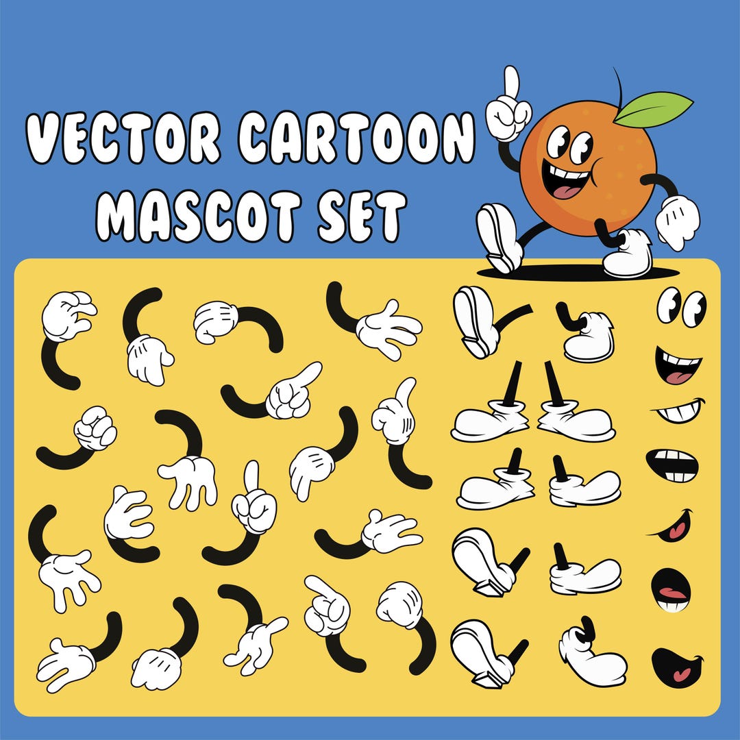 Retro Cartoon Mascot Creator – 1930s Rubberhose Faces, Hands & Legs ...