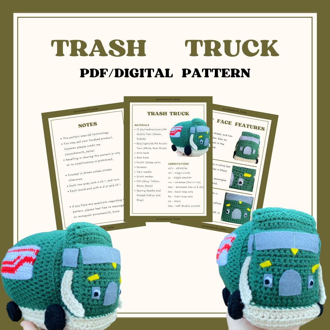 Crochet Pattern - Trash Truck Crochet Pattern (beginner/intermediate ...