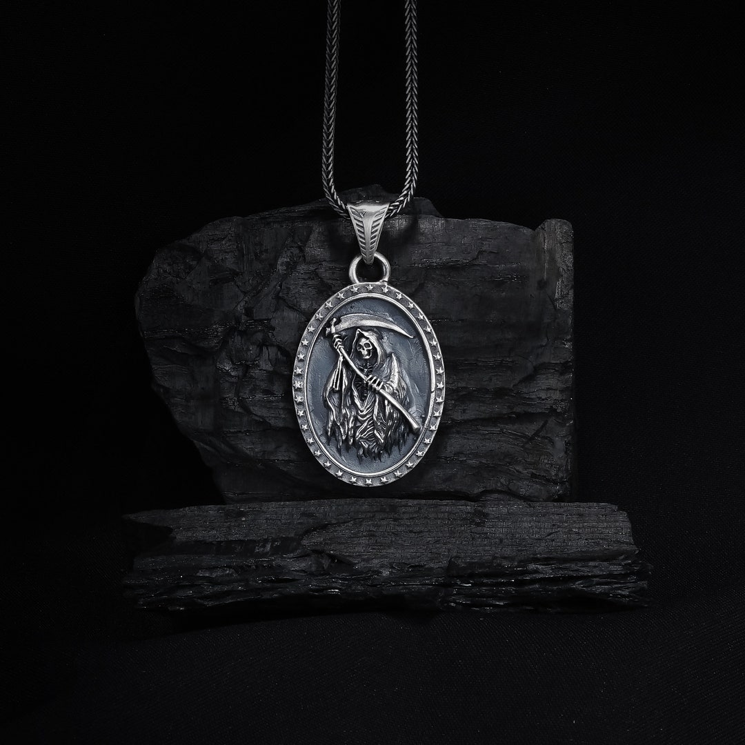 Silver Grim Reaper Pendant, Angel of Death Necklace, Gothic Necklace ...